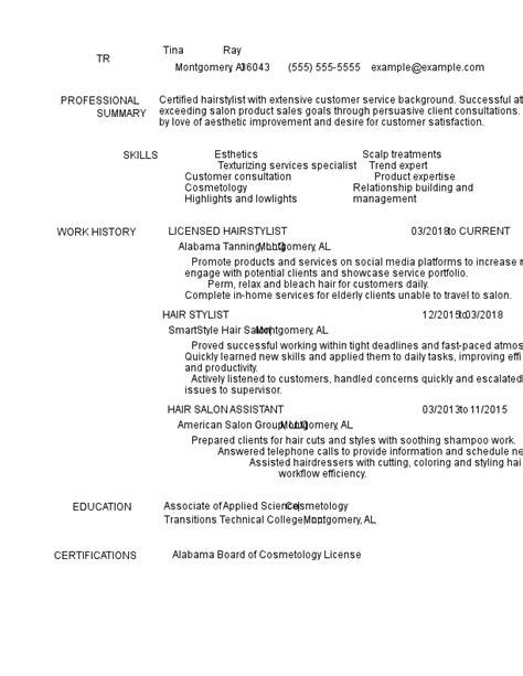 Entry Level Cosmetology Resume