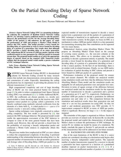 pdf on the partial decoding delay of sparse network coding