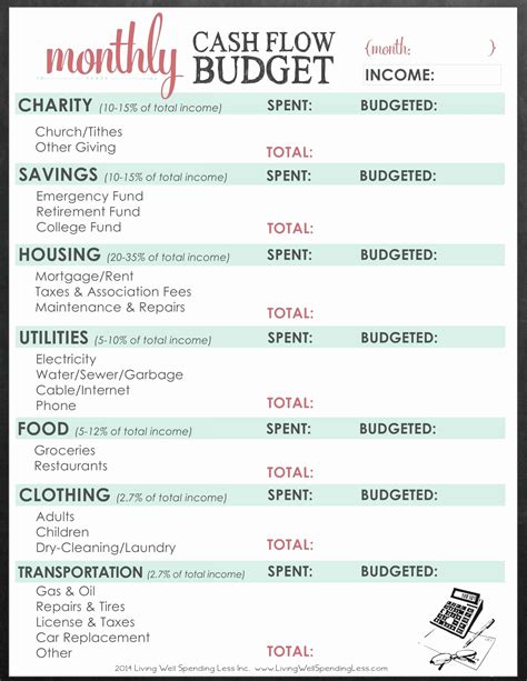 Free Printable 50 30 20 Budget Spreadsheet Template Lower Bills Manage