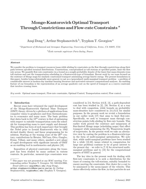 pdf monge kantorovich optimal transport through constrictions and flow rate constraints