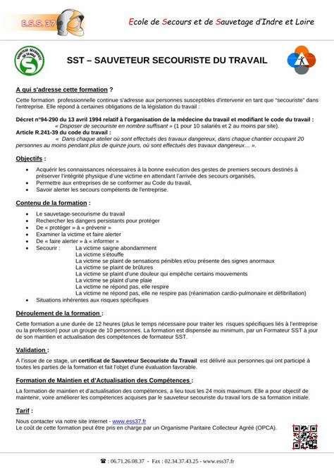 PDF SST SAUVETEUR SECOURISTE DU TRAVAIL SST Pdf SST SAUVETEUR