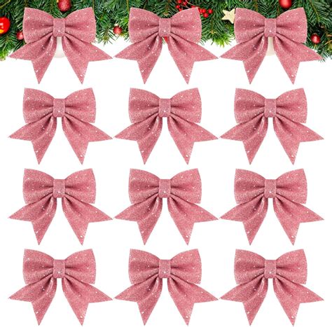 12 Pz Fiocchi Natalizi Glitterati Fiocchi Decorativi Nastro Fiocchetti