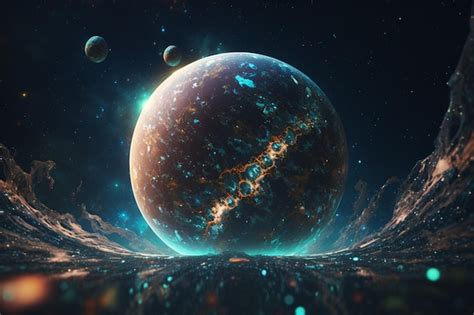 Una Pintura Digital De Un Planeta Con La Luna Al Fondo Foto Premium