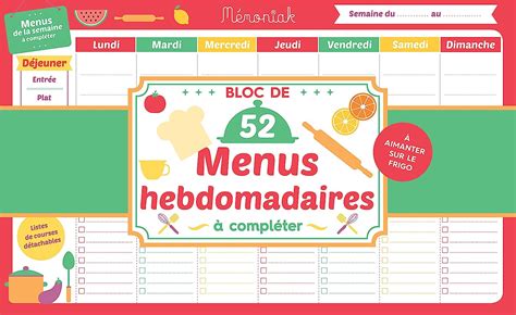 Amazon fr Bloc de menus à compléter Mémoniak 2019 Editions 365 Livres