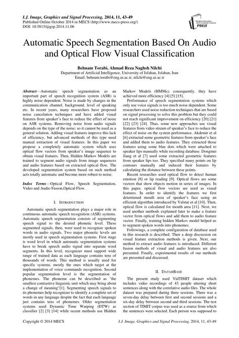 pdf automatic speech segmentation based on audio and optical flow visual classification