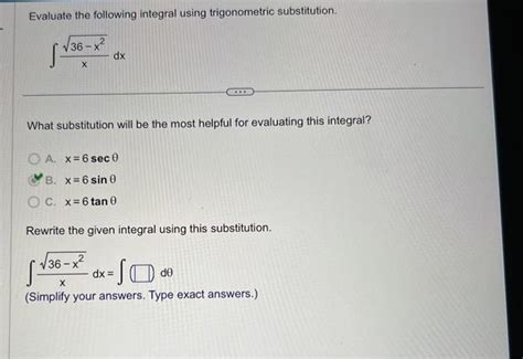 [solved] evaluate the following integral using trigonometr