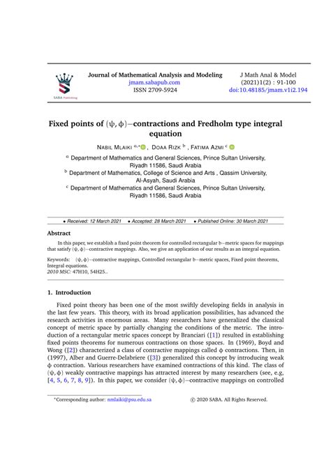 pdf fixed points of psi phi contractions and fredholm type integral equation