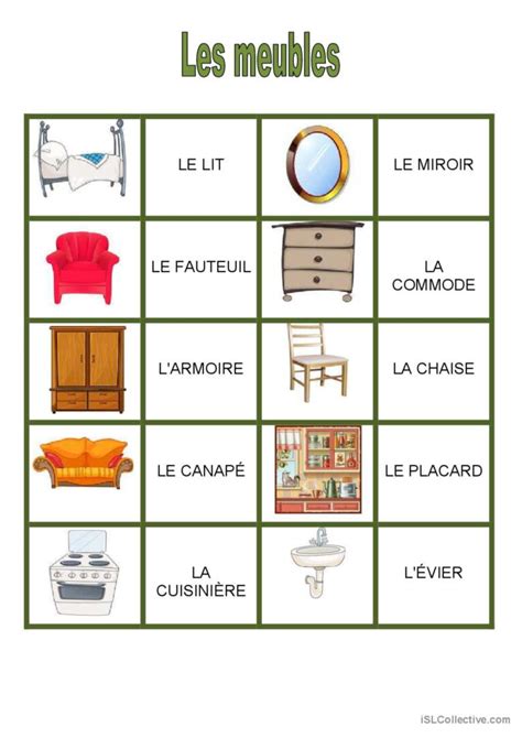 Indigène Acquiescer En colère vocabulaire du meuble surfant salle de