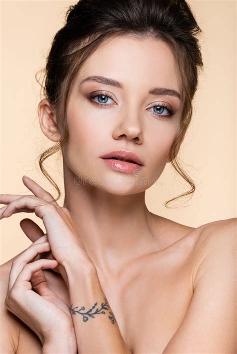 Pretty Woman With Naked Shoulders Posing Stock Photo Image Of