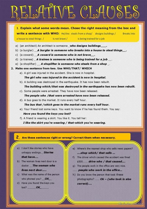 RELATIVE CLAUSES THE KEY General G English ESL Worksheets Pdf Doc