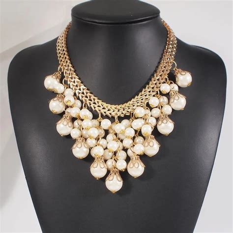 Imitação de pérola gargantilha colar moda cor de ouro liga corrente