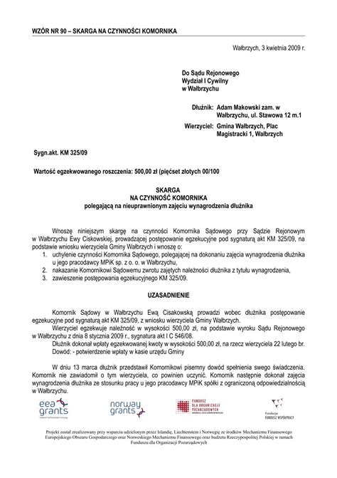 WZÃ R NR 90 â SKARGA NA CZYNNOÅ CI KOMORNIKA WaÅ brzych