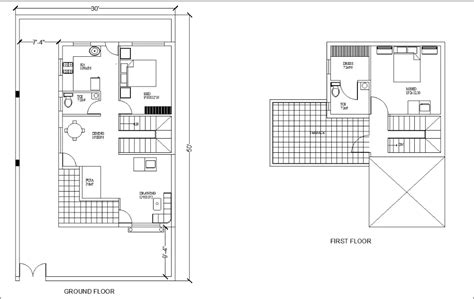 30 X50 Ground Floor And First Floor House Plan AutoCad 2D Layout Dwg