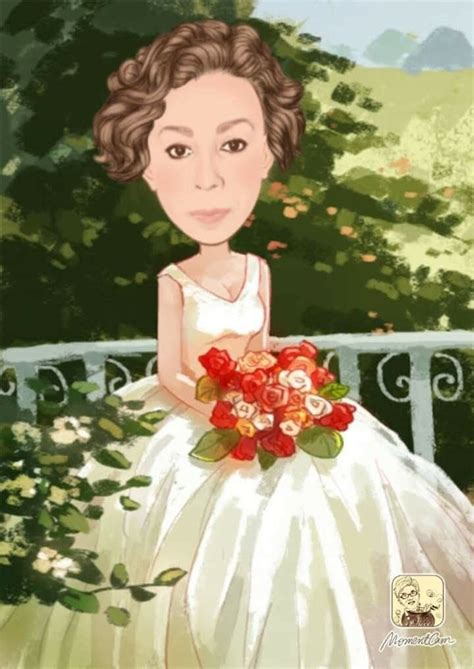 A Painting Of A Girl In A White Dress Holding A Bouquet Of Flowers On