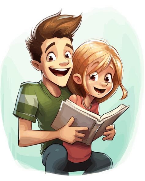 Una Imagen De Dibujos Animados De Un Hombre Y Una Chica Leyendo Un