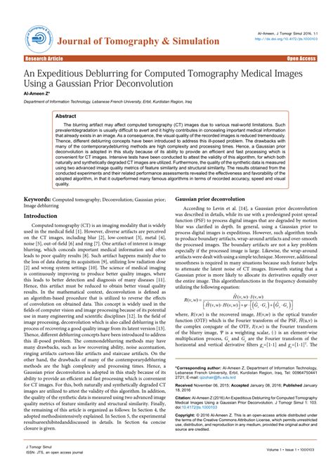 pdf an expeditious deblurring for computed tomography medical images using a gaussian prior