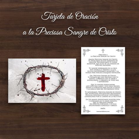 Tarjeta de Oración a la Preciosa Sangre de Cristo Tesoros Cristianos