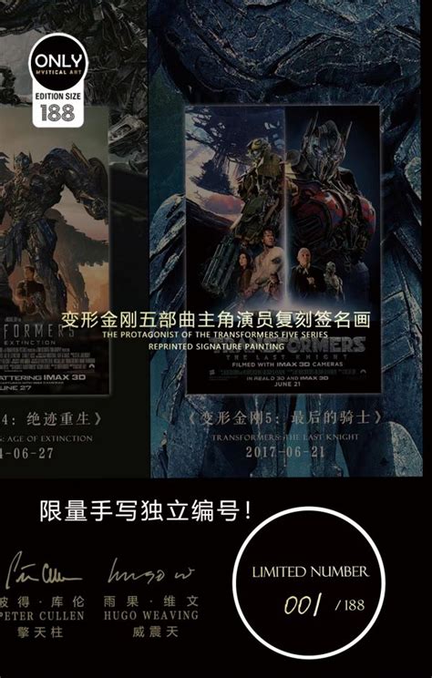 框畫預購神秘畫廊 變形金剛電影五部曲主角演員復刻簽名畫Signature Art系列第四十七彈