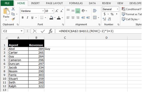 retrieving the nth value in a row column and range in microsoft excel 2010