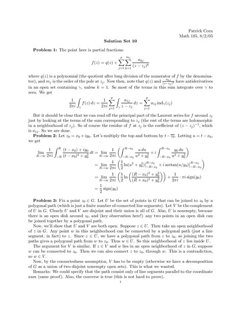 introduction to complex analysis solution set 10 math 185 docsity
