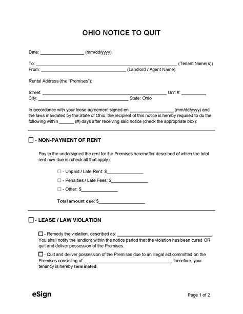 Free Ohio 3 Day Notice To Quit Form Non Payment Pdf Eforms 30 Day