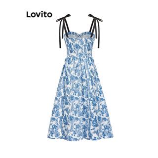 Lovito Women Boho Ditsy Floral Lace Up Ball Gown Dress L86ED277