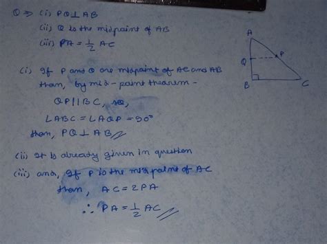 triangle abc is right angled at b and p is the midpoint of ac and q is the midpoint on ab prove