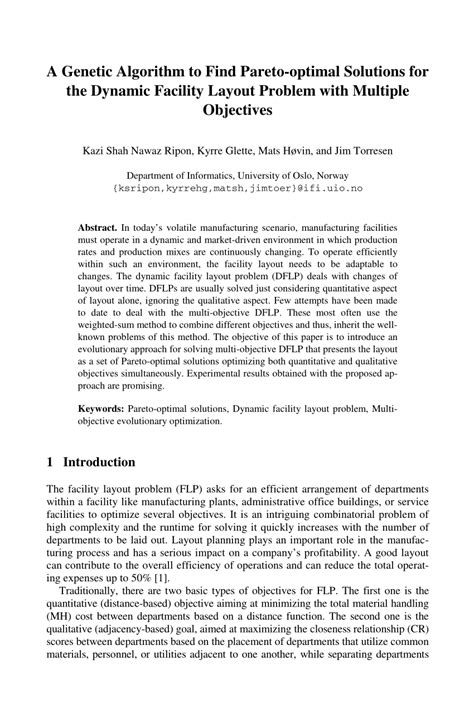 pdf a genetic algorithm to find pareto optimal solutions for the dynamic facility layout
