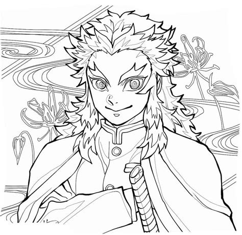 Desenhos de Kyojuro Rengoku Imprimível Para Crianças para Colorir e