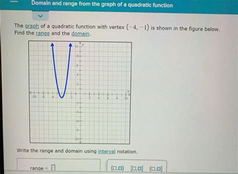 solved domain and range from the graph of a quadratic