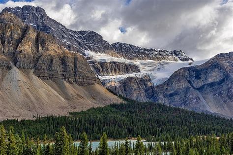 Mountains Snow Trees Glacier Forest Woods Summit Peak Clouds