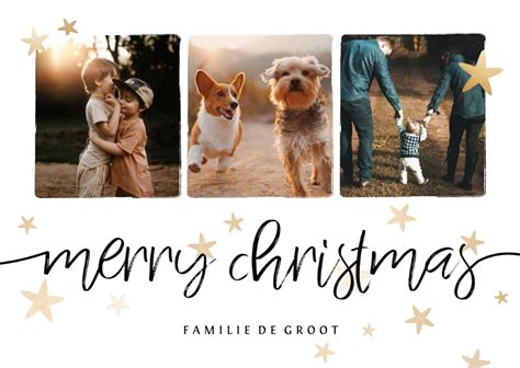 Kerstkaart Fotocollage Met Gouden Sterren Kaartje2go