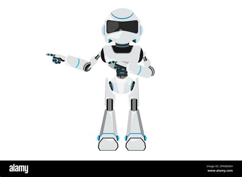Business Flat Cartoon Style Drawing Robot Pointing Away Hands Together