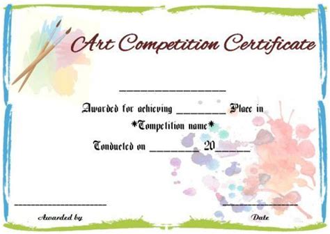 Art Competition Certificate Sample Art Certificate Certificate