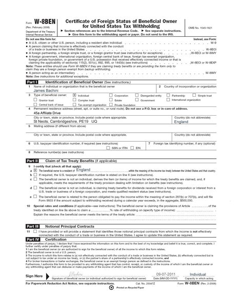 How To Fill Out A W8 BEN Form JamesBachini