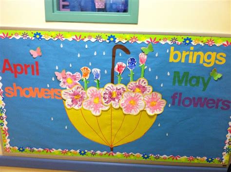 April May Bulletin Board Flowers Made By Hand Prints Spring
