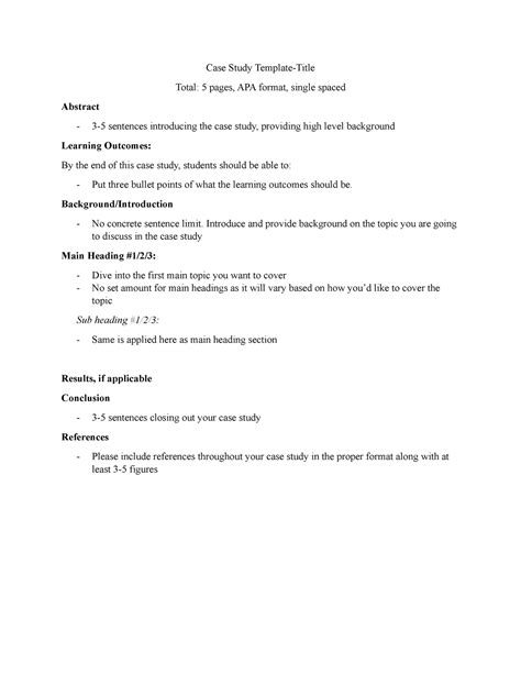 Case Study Template V1 Case Study Template Title Total 5 Pages APA