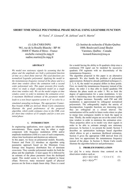 pdf short time single polynomial phase signal using legendre function