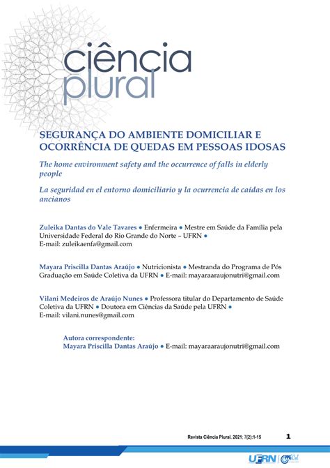 PDF SEGURANÇA DO AMBIENTE DOMICILIAR E OCORRÊNCIA DE QUEDAS EM