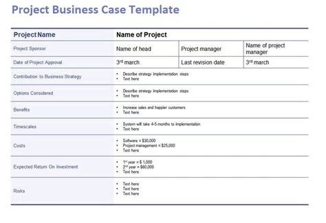 project business case template project management plan templates excelonist