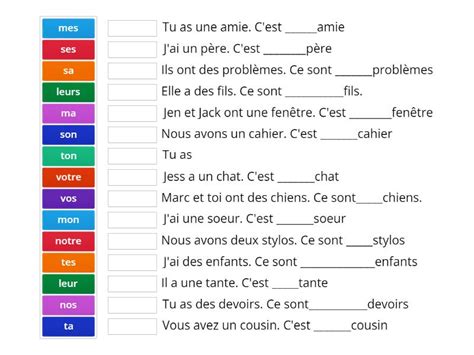 Les Adjectifs Possessifs Une Las Parejas