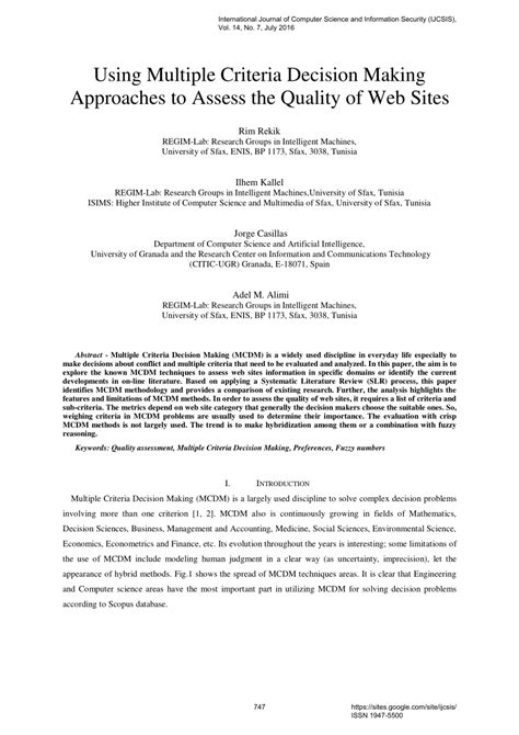 pdf using multiple criteria decision making approaches to assess the quality of web sites