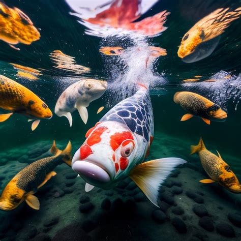 Premium AI Image Koi Fish Pond With Colourful Kois