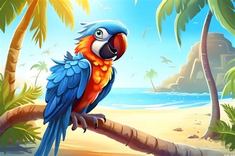 Premium Photo A Parrot On A Beach With A Palm Tree In The Background