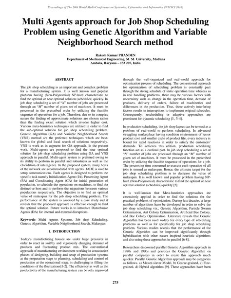 pdf multi agents approach for job shop scheduling problem using genetic algorithm and variable