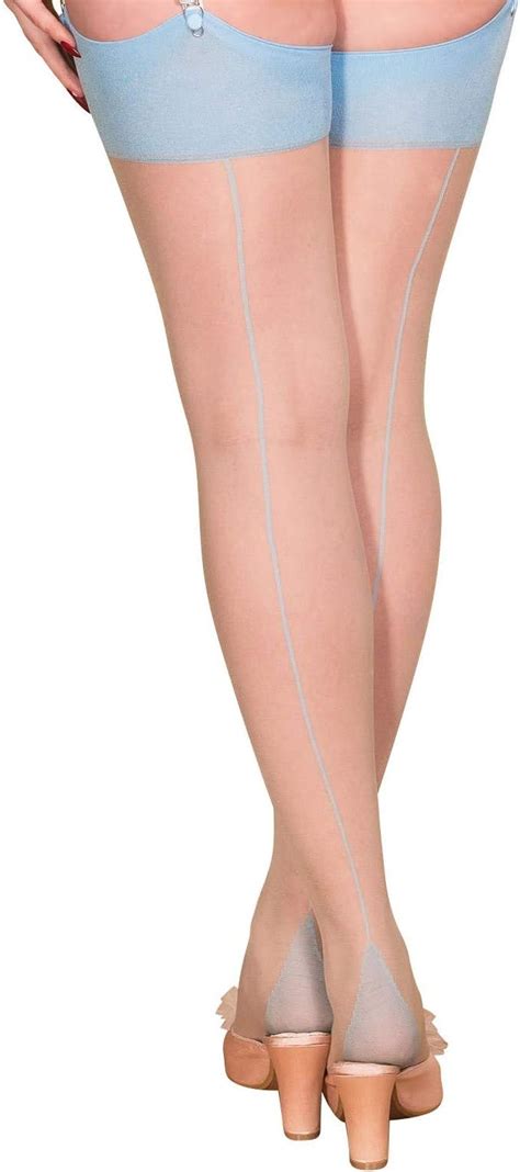 What Katie Did Seamed Stockings Sky Blue Glamour Medium Large 5ft 5 To 5ft 11 120 175lbs At
