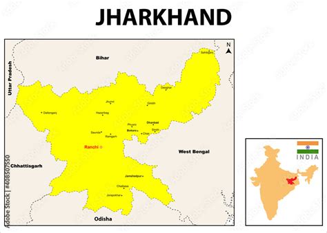Jharkhand Map Showing International And State Boundary And District