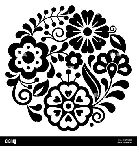 Mexican Folk Art Style Vector Round Floral Pattern In Frame Nature