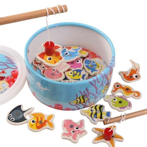 Jouet Éducatif Poisson En Bois Magnétique De Pêche Jouets Ensemble Jeu