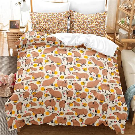 Kawaii Capybaras Bedding Set Single Twin Full Queen King Size Bed